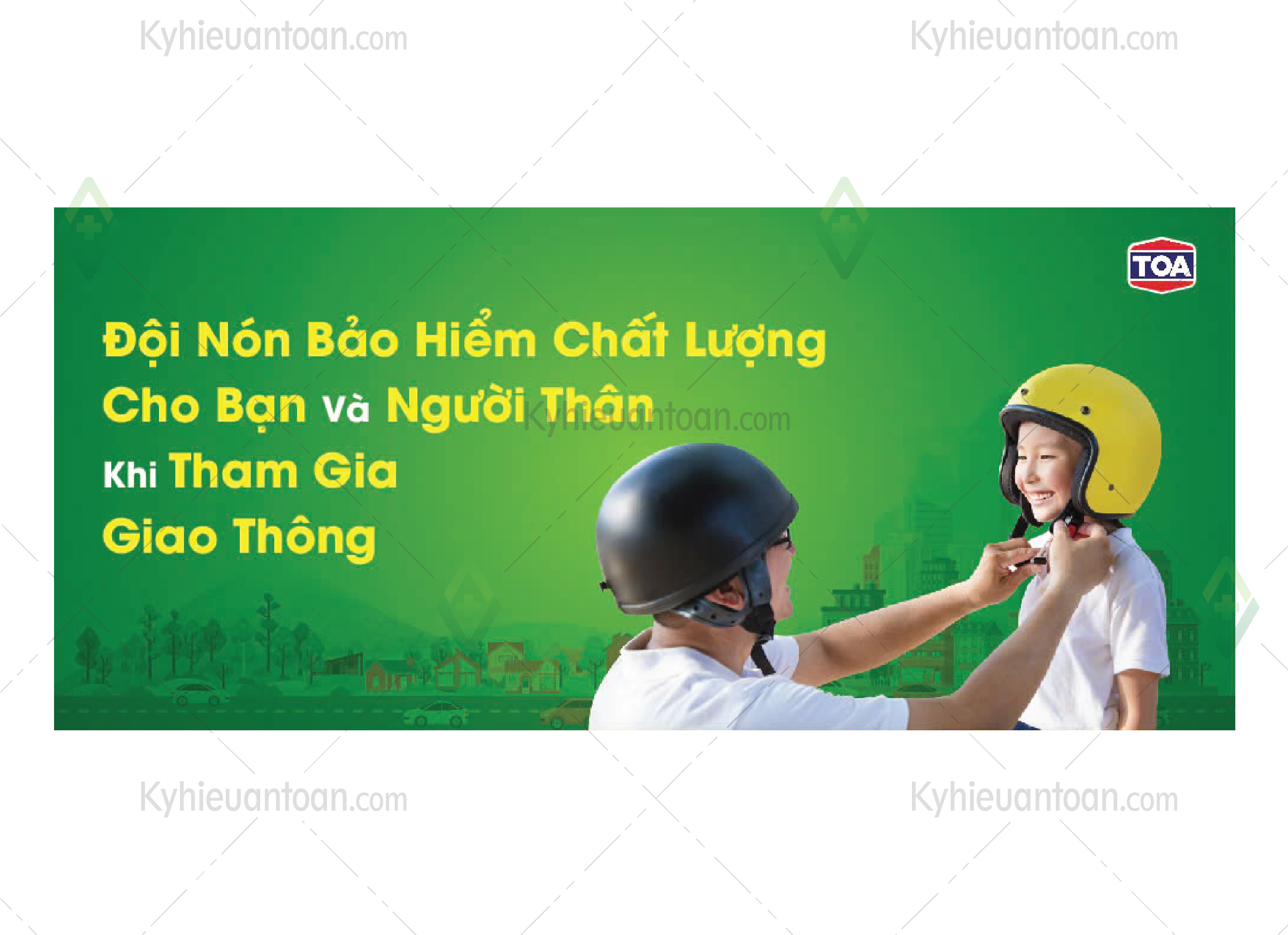 Banner đội nón bảo hiểm khi tham gia giao thông